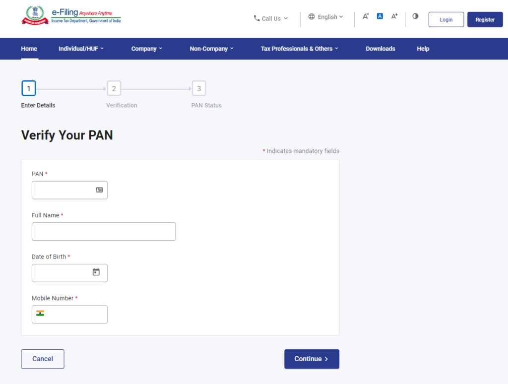 PAN Card Verification on Income Tax e-Filing Portal - Learn by Quicko