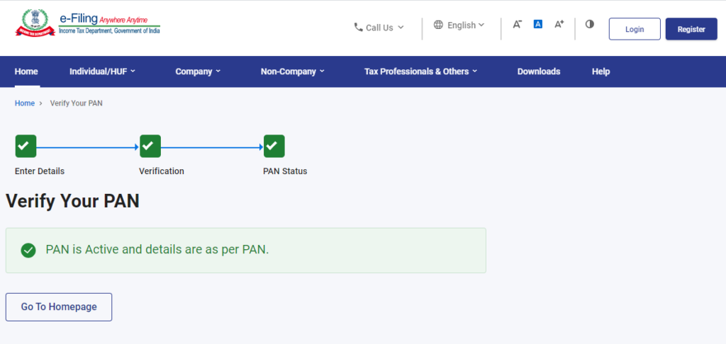 PAN Card Verification on Income Tax e-Filing Portal - Learn by Quicko
