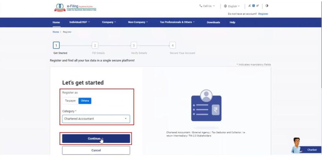 Register CA on Income Tax E-filing Portal - Learn by Quicko