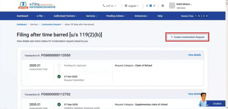 Income Tax e-Filing Portal - Condonation Request - Learn by Quicko