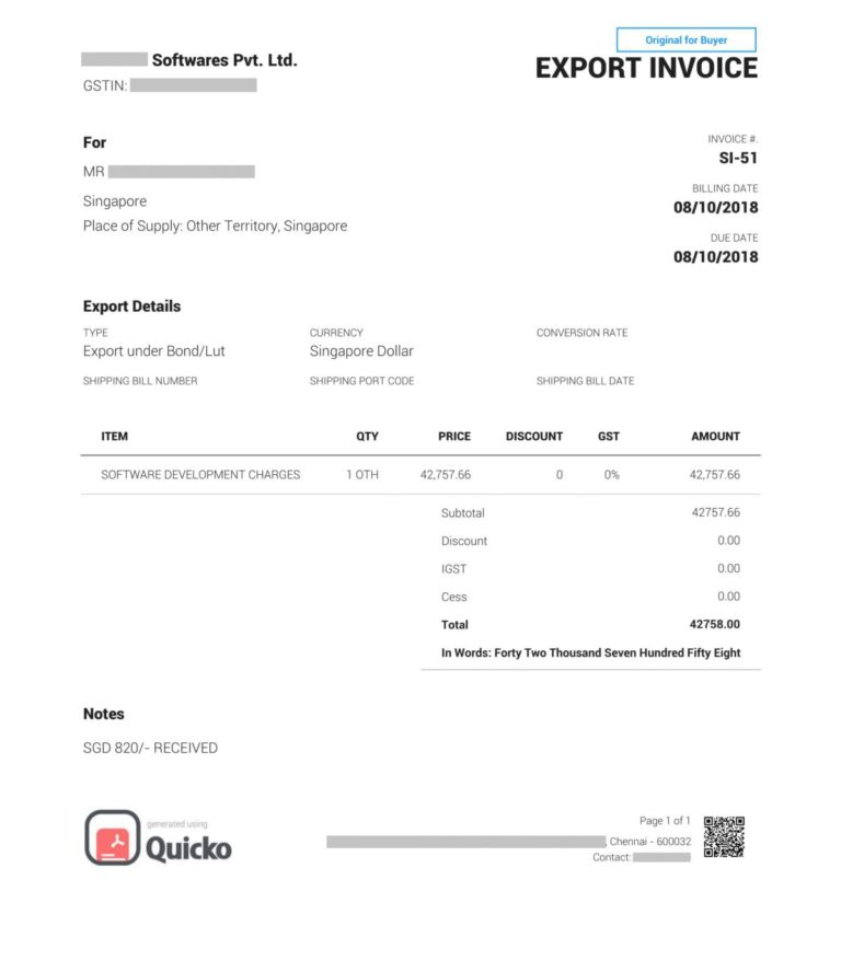 What are the Details in an Export Invoice under GST? - Learn by Quicko