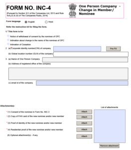 INC-4 Form : Change in Member/Nominee of OPC - Learn by Quicko