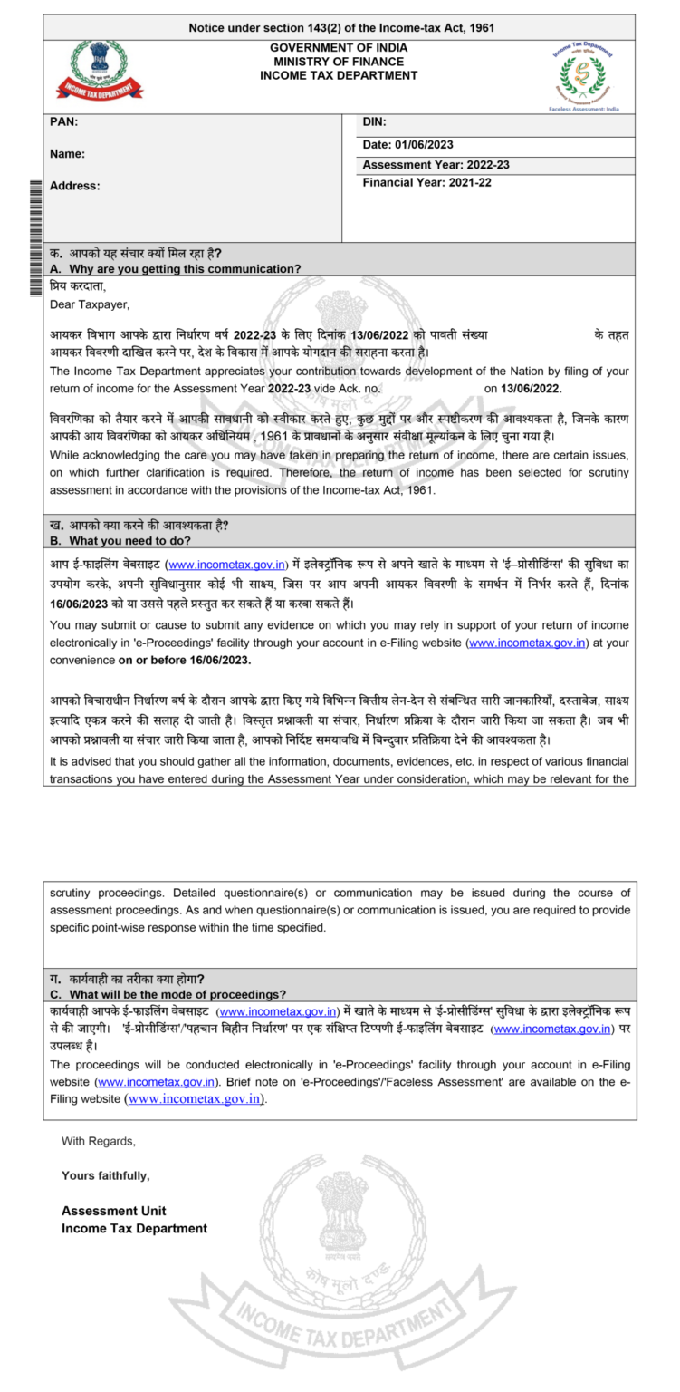 Section 143 2 Notice For Scrutiny Assessment Learn By Quicko