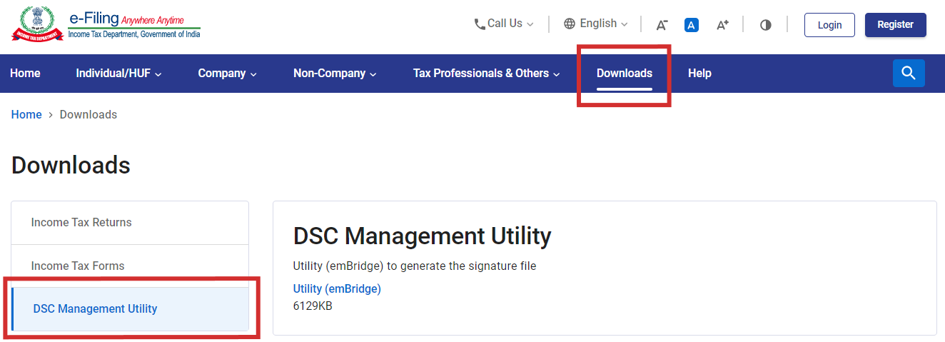 Income Tax e-Filing Portal - Register DSC - Learn by Quicko